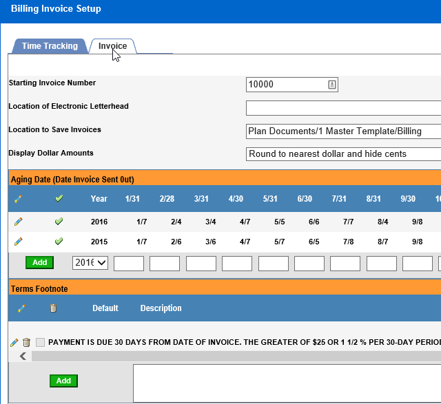 Invoice Global Setup